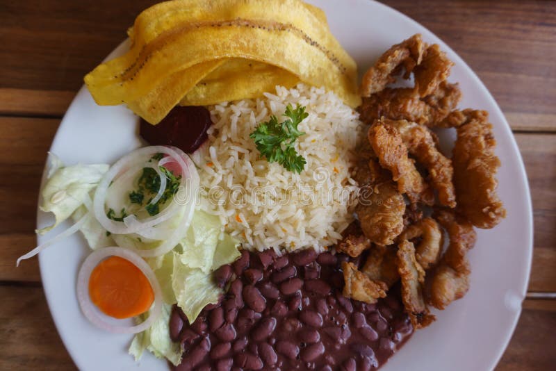 Costa Rica Plate, Meat with Rice and Beans Stock Image - Image of latin ...