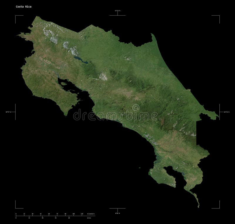 Costa Rica Shape on Black. High-res Satellite Stock Illustration ...