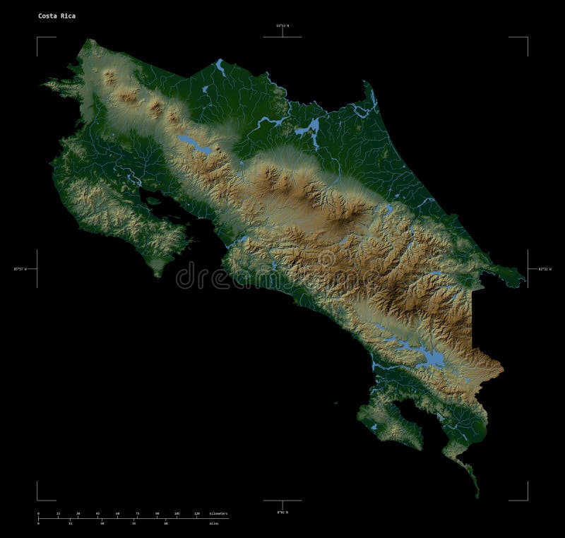 Costa Rica Shape on Black. Physical Stock Illustration - Illustration ...