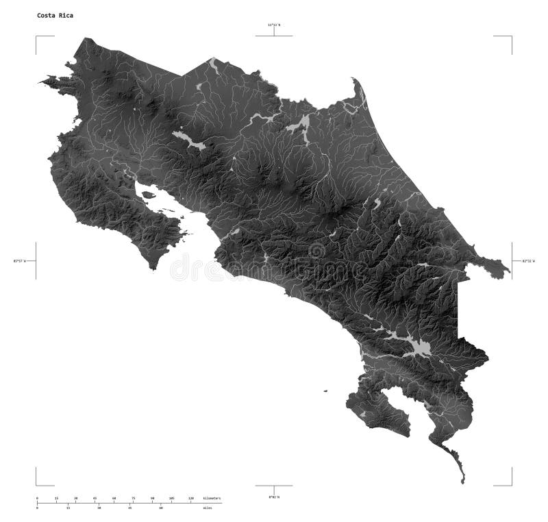 Costa Rica Shape on White. Grayscale Stock Illustration - Illustration ...