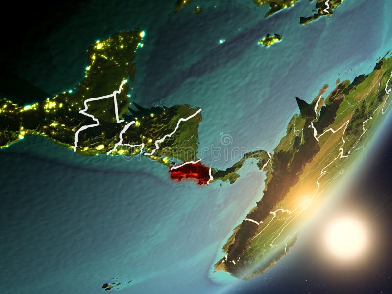Sun Rising Above Costa Rica from Space Stock Illustration ...