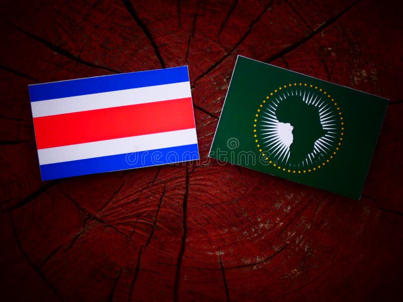 Costa Rican Flag with African Union Flag on a Tree Stump Isolate Stock ...