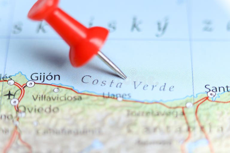 Costa Verde, Spain Pin on Map Editorial Photography - Image of paper ...