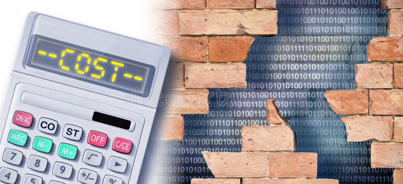 Costs about Data Breach - Concept with Cracked Brick Wall, Binary Code ...