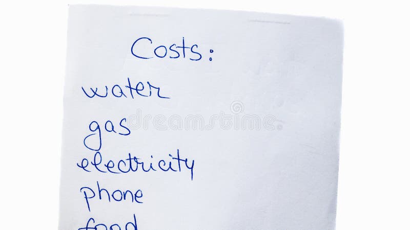 Costs Handwriting Text Close Up Isolated on White Paper with Copy Space ...
