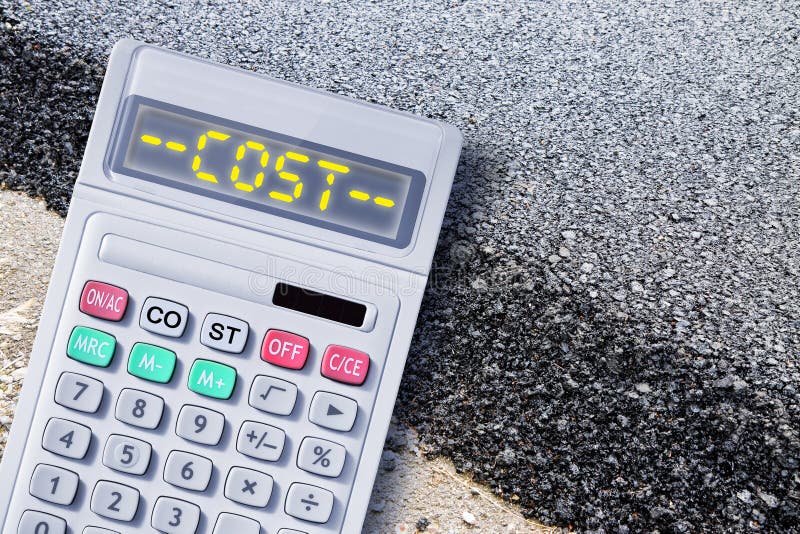 Costs about New Asphalt Road - Concept with Calculator and Cost Text ...