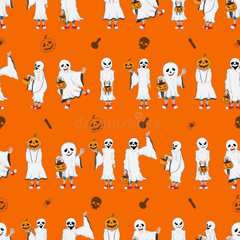 Costume Ghost Man Seamless Pattern Vector Halloween Spooky Wallpaper ...