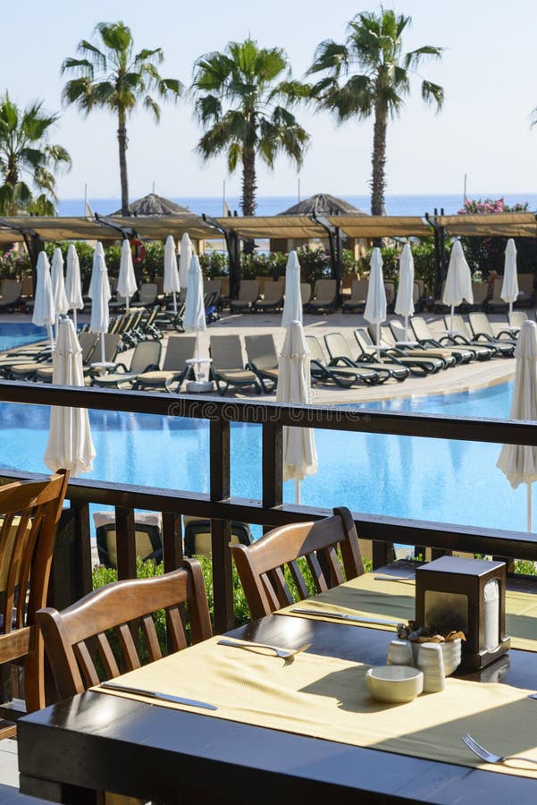 Cosy Cafe with Beautiful Pool Stock Photo - Image of landscape ...