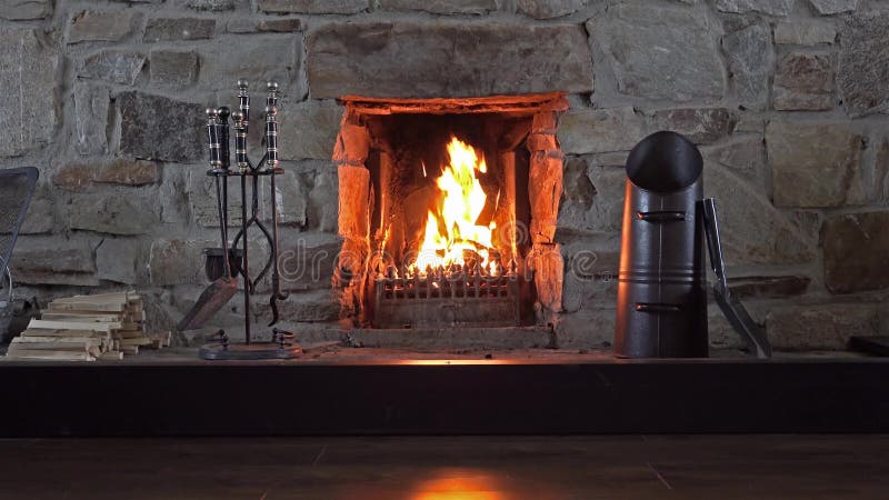 Cosy Fireplace in Stone Wall Stock Footage - Video of light, energy ...