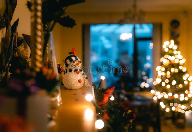 Cosy Warm Festive Lounge with Snowman and Christmas Tree Stock Image ...