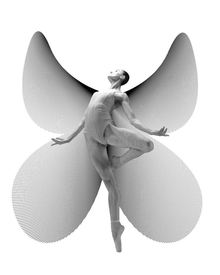 Cotemporary Art Collage. Ballet Dancer Leaping through Minimalist Geometric Design, Blending ...