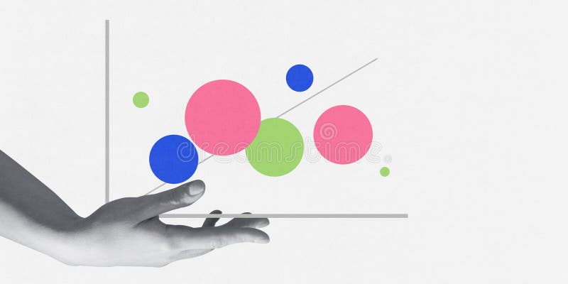 Cotemporary Art Collage. Hand Observing Graph with Projections ...