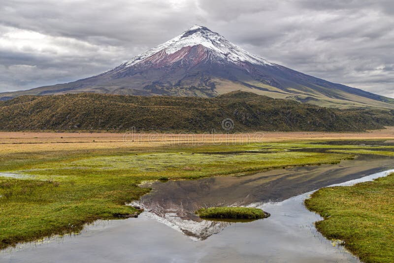 Cotopaxi Volcano with His Reflection in a Pond of the Limpiopungo ...