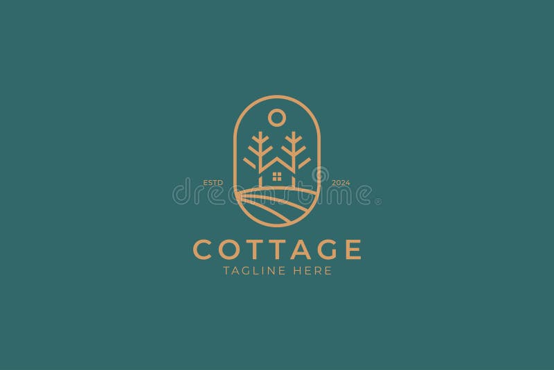 Cottage Logo Nature Element Rustic Pine Tree House Simple Badge Stock ...