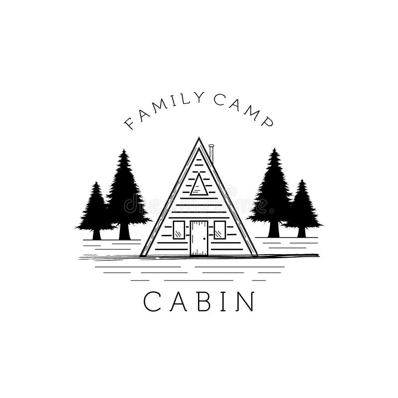 Cottage, Cabin Vector Logo Vintage Illustration with Pine Tree Symbol ...