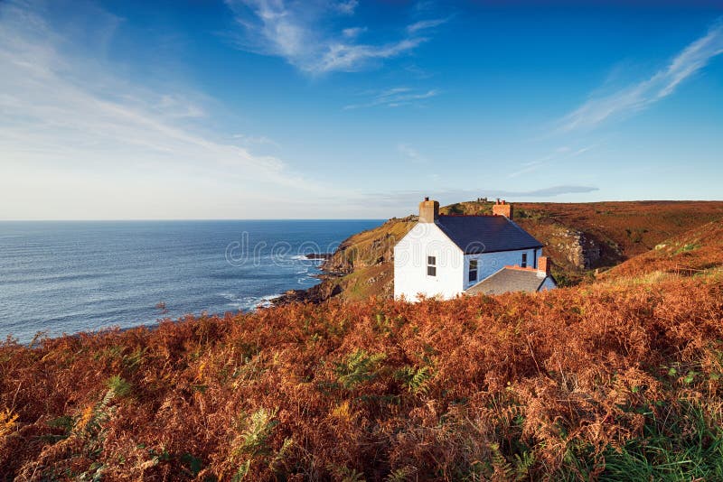Cottage at Cape Cornwall stock image. Image of picturesque - 79754647