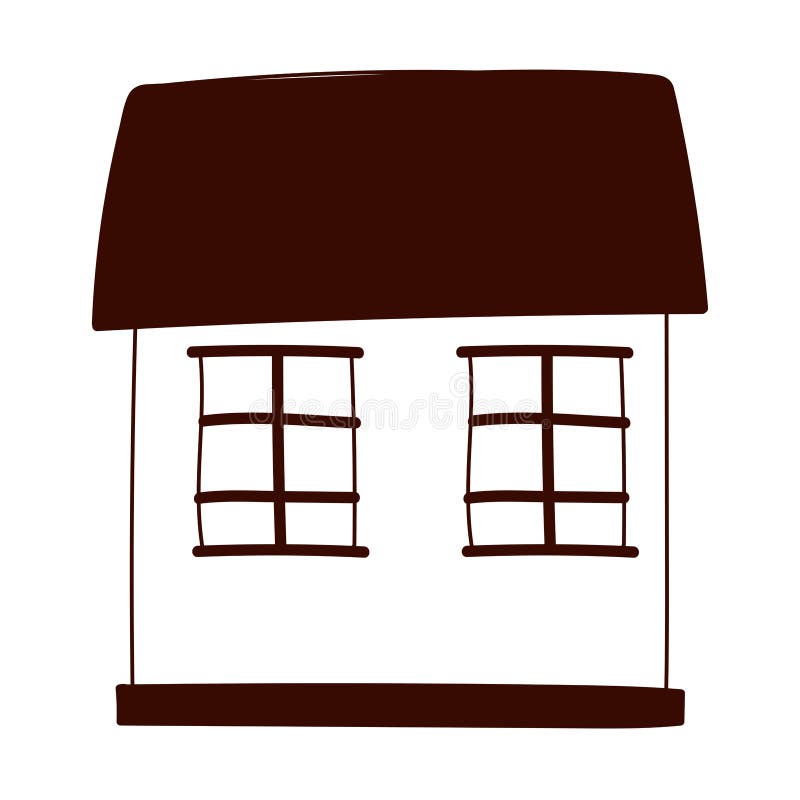 Cottage Cartoon Two Windows Facade Isolated Design White Background ...