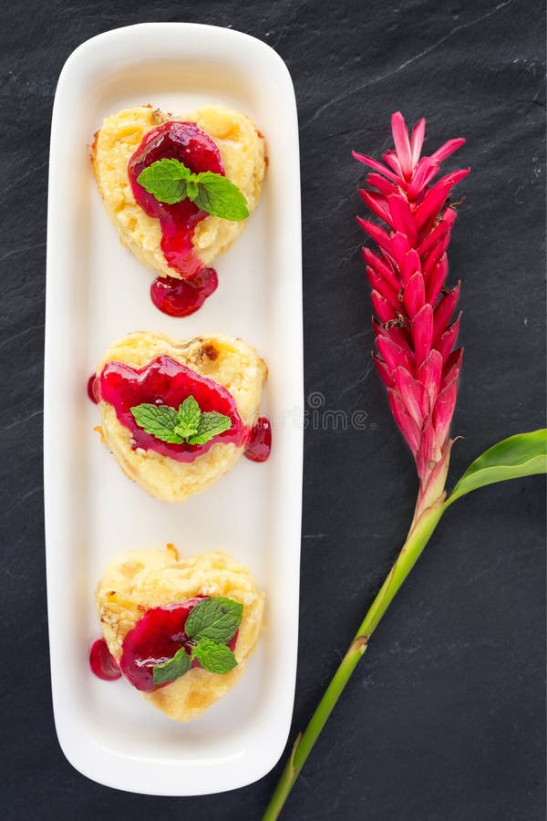 Cottage-cheese Baked Pudding in Heart Shape, Top View Stock Photo ...