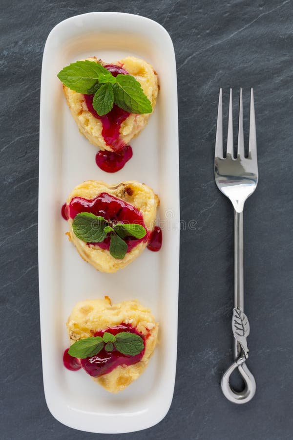 Cottage-cheese Baked Pudding in Heart Shape Stock Photo - Image of ...