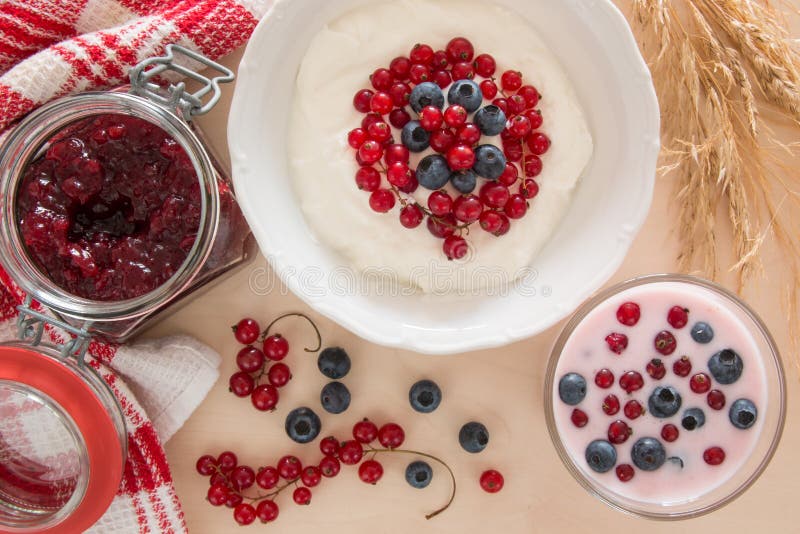 Cottage Cheese with Berries and Yogurt for Breakfast Stock Photo ...