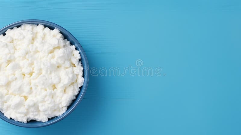 Cottage Cheese in a Bowl on a Blue Background Stock Illustration ...