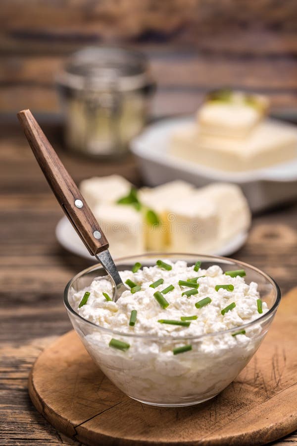 Cottage cheese stock image. Image of chives, board, cheese - 67316441
