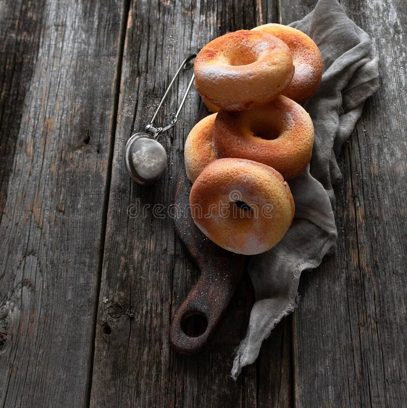 Cottage Cheese Donuts with Powdered Sugar Stock Photo - Image of rustic ...