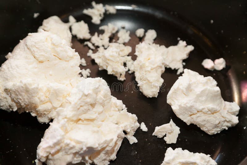 Cottage Cheese on Frying Pan Stock Image - Image of fresh, butter: 73682259
