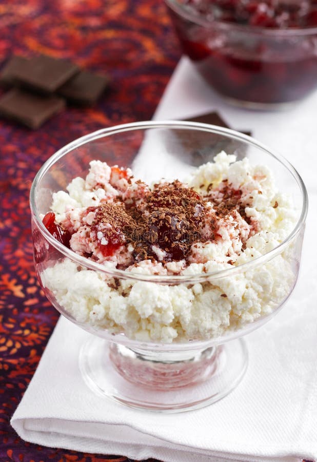 Cottage Cheese with Jam and Chocolate Stock Image - Image of snack ...