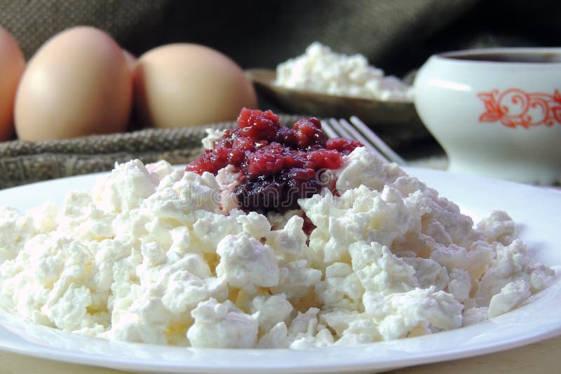Cottage cheese with jam stock image. Image of curd, homemade - 87686399