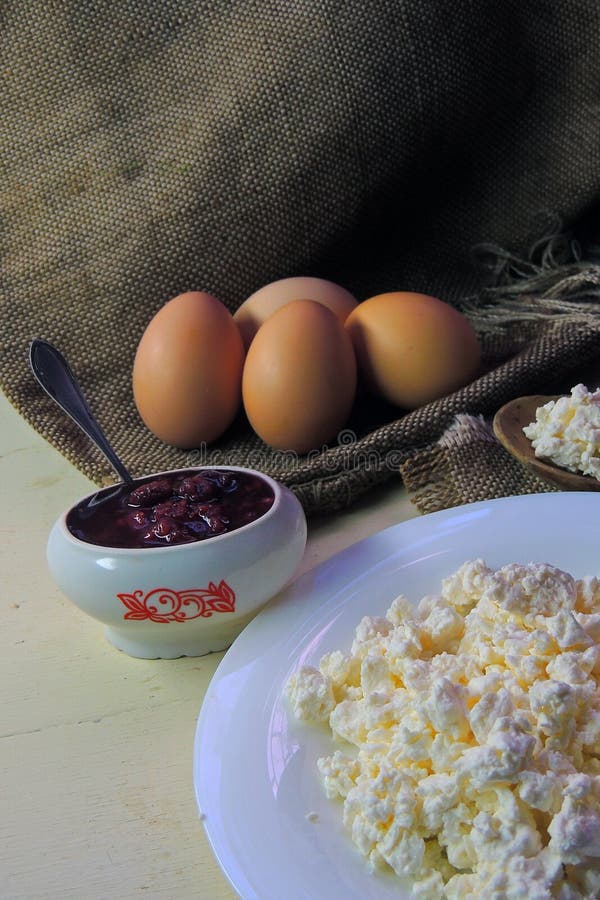 Cottage cheese with jam stock image. Image of farm, curd - 87686695