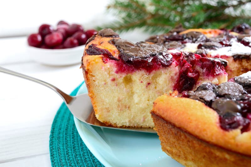 Cottage Cheese Pie with Cherries and Chocolate Drops. Close Up Stock ...
