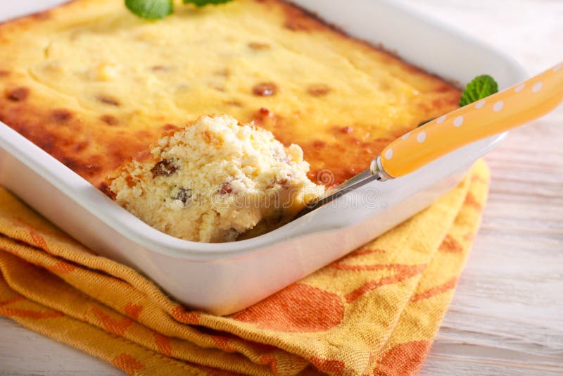 Cottage Cheese and Raisin Bake Stock Photo - Image of treat, breakfast ...