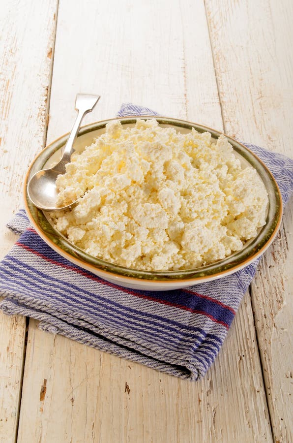 Cottage Cheese and Spoon in a Bowl Stock Image - Image of fresh, cheese ...