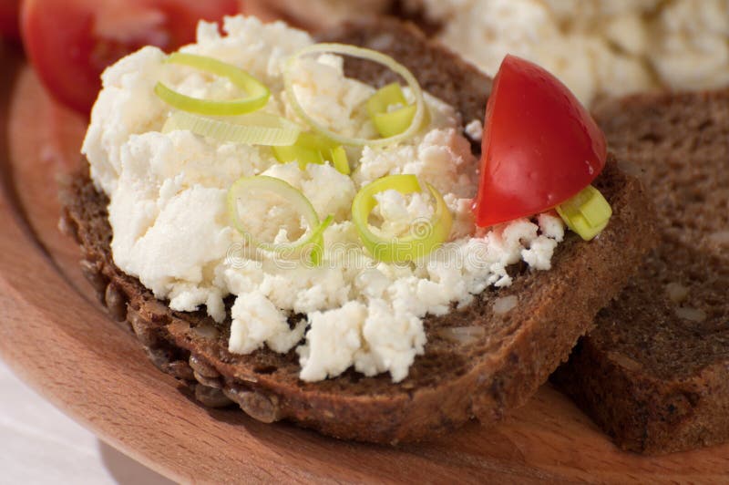 Cottage Chesse with Vegetable Stock Photo - Image of bread, food: 30206318