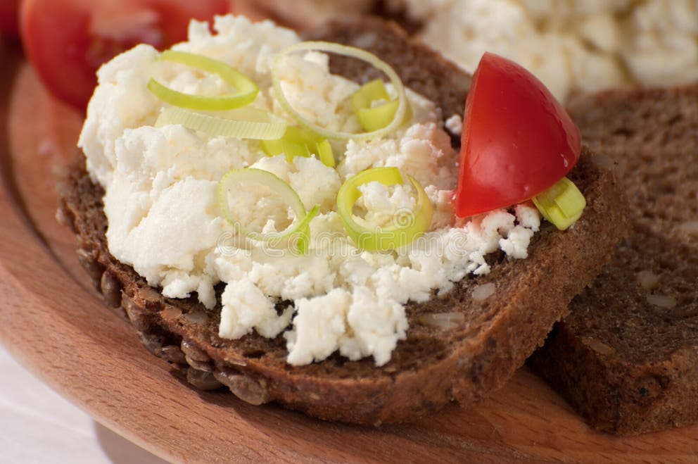 Cottage Chesse with Vegetable Stock Photo - Image of bread, food: 30206318