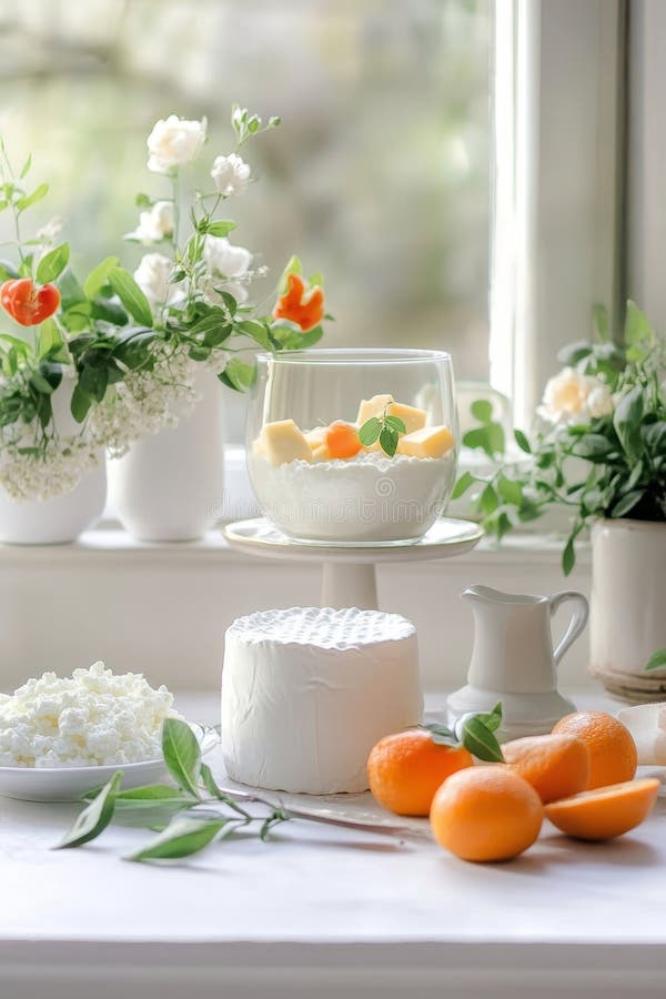 Cottage Cheese, White Cake, and Fresh Oranges a Bright, Spring-Themed ...