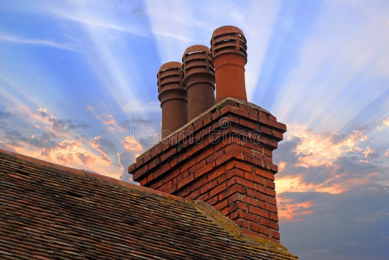 Cottage chimney stack pots stock image. Image of bricks - 62937393