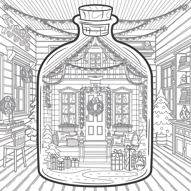 Cottage Core Coloring in a Bottle Jar Line Art Illustration Stock ...