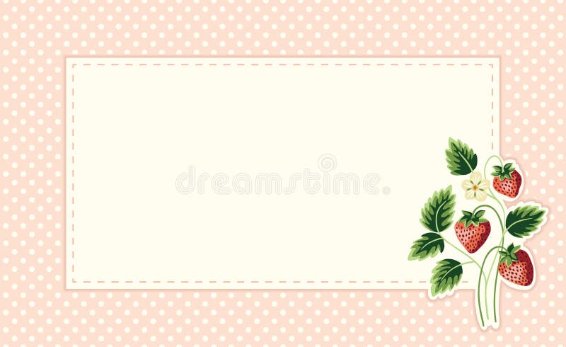 Cottage Core Garden Strawberry and Polka Dot Rectangular Vector Frame ...