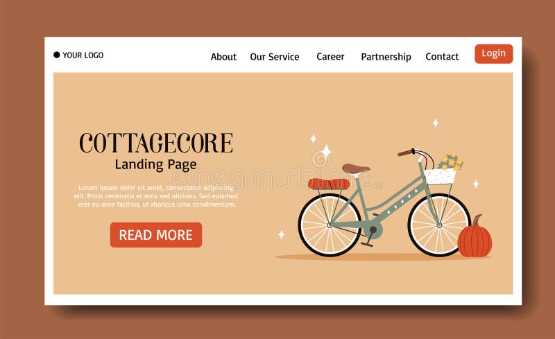 Cottage Core Landing Page in Flat Design Stock Illustration ...