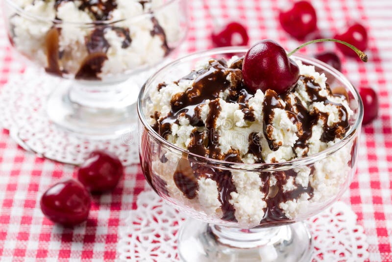 Cottage Dessert with Cherry Stock Image - Image of plate, lunch: 31857849
