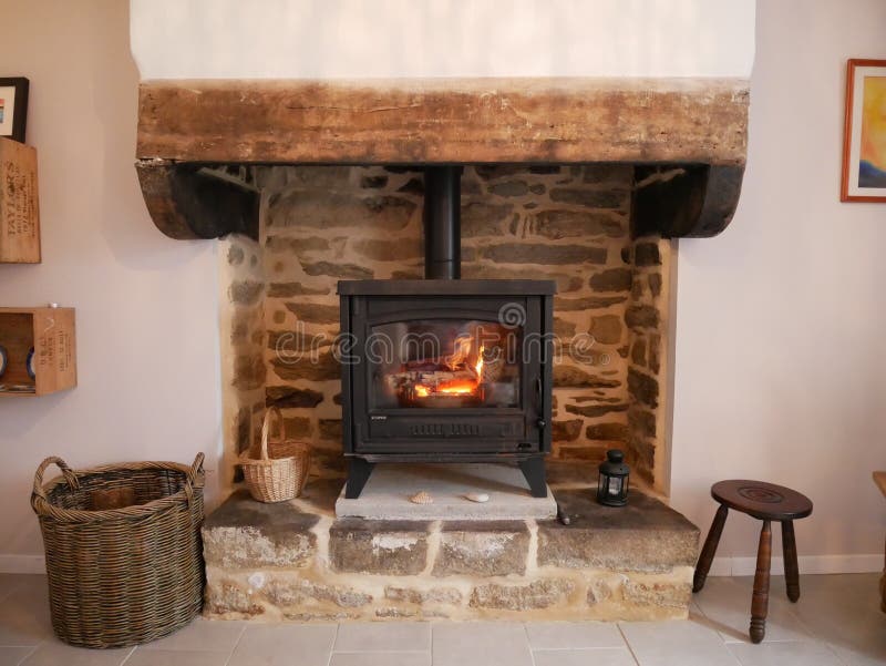 Cottage fire stock image. Image of stone, stove, fire - 83410871
