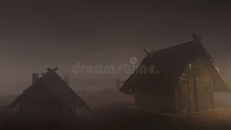 The Cottage in the Fog at Night Stock Illustration - Illustration of ...