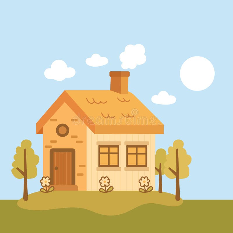 Cottage House with Flowers and Grass Illustration Stock Illustration ...