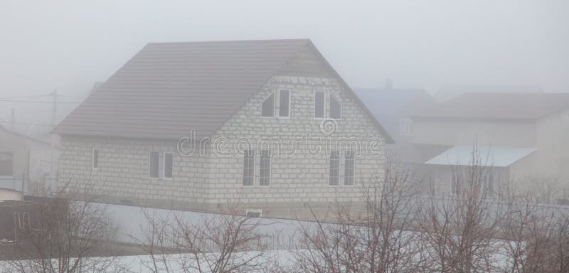 Cottage house in the fog stock image. Image of village - 171284093