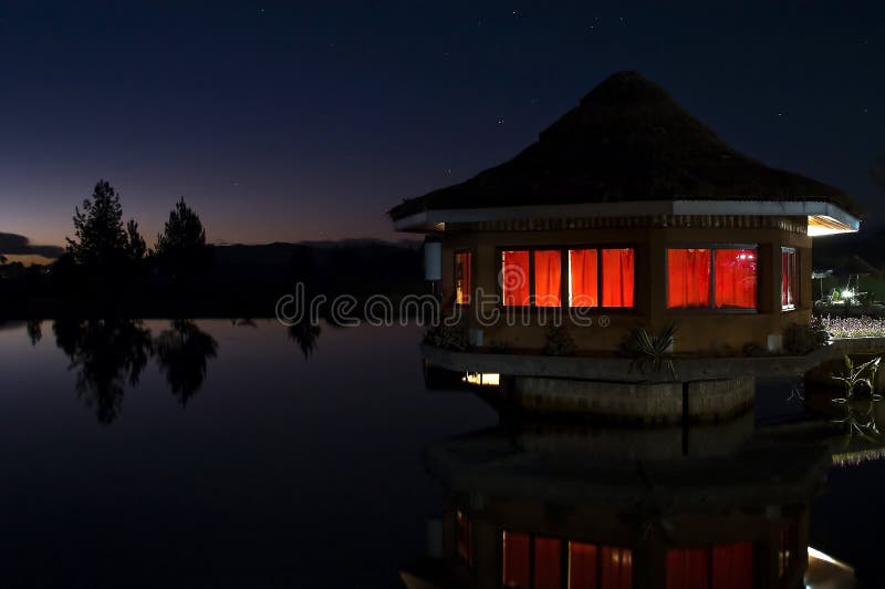Cottage Illuminated at Night Stock Image - Image of illuminate, home ...