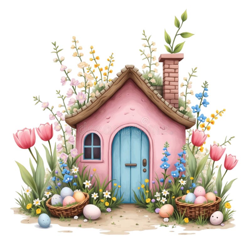 Cottage-like Structure Stands Surrounded by Blooming Flowers and Two ...