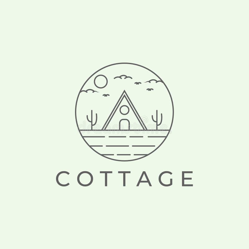 Cottage Line Art Minimalist Illustration Logo Design Stock Vector ...