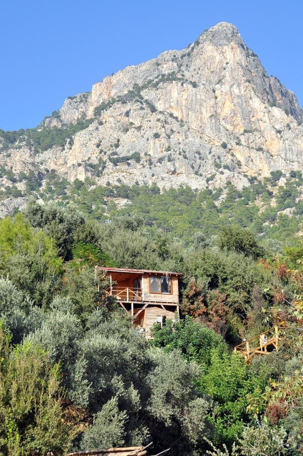 Cottage and mountain stock photo. Image of tree, nature - 61301536